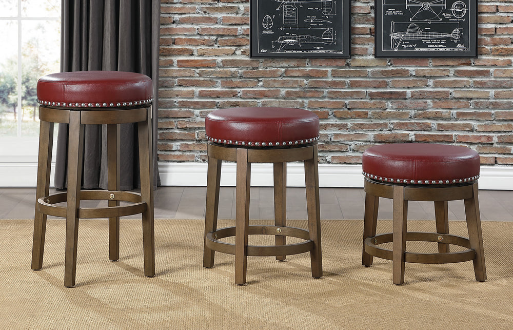 Westby 2 Red Faux Leather Brown Wood Bar Stools Aetna Stores