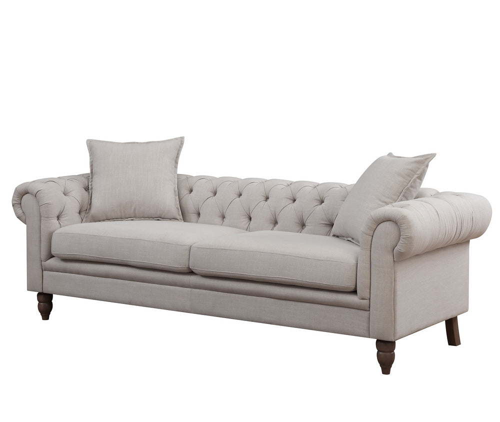 Juliet Beige Fabric 2-Seat Sofa with Rolled Arms – Aetna Stores